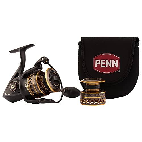 PENN Battle Spinning Reel Kit, Size 4000, Includes Reel Cover and Spare Anodized Aluminum Spool, Right/Left Handle Position, HT-100 Front Drag System