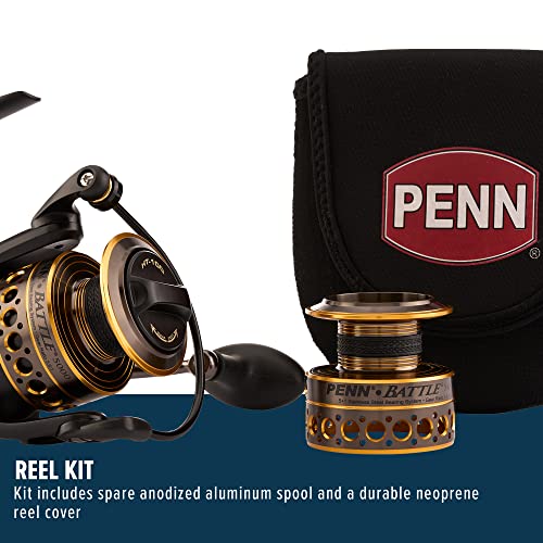 PENN Battle Spinning Reel Kit, Size 4000, Includes Reel Cover and Spare Anodized Aluminum Spool, Right/Left Handle Position, HT-100 Front Drag System