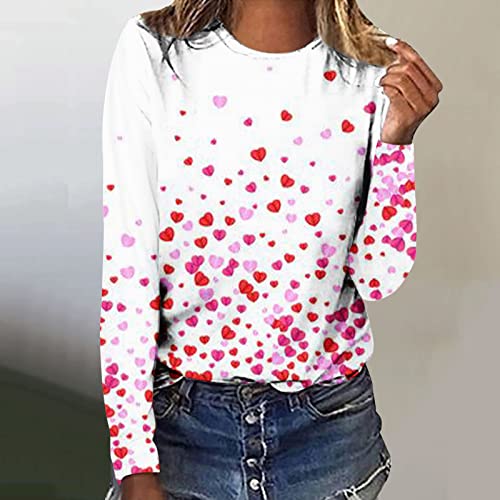 DOLKFU Valentine's Day Sweatshirt For Women LOVE Heart Graphic Print Pullover Tops Long Sleeve Crewneck Fashion Casual Shirt