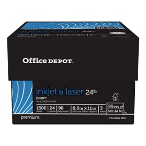 office depot laser print paper, 8 1/2in. x 11in., 24 lb, 30% recycled, 500 sheets per ream, case of 3 reams, 751440