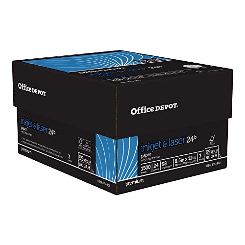 Office Depot Laser Print Paper, 8 1/2in. x 11in., 24 Lb, 30% Recycled, 500 Sheets Per Ream, Case Of 3 Reams, 751440