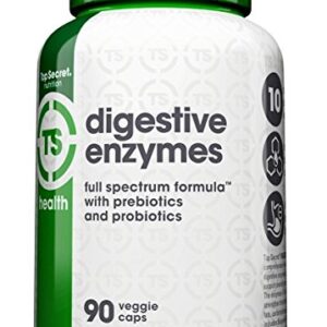 Top Secret Nutrition Digestive Enzymes with Prebiotics and Probiotics, and Bioperine for Better Digestion and Nutrient Absorption, Helps with Bloating and Gas (90 veggie caps)