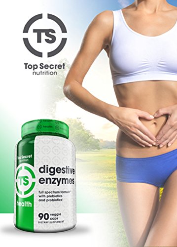 Top Secret Nutrition Digestive Enzymes with Prebiotics and Probiotics, and Bioperine for Better Digestion and Nutrient Absorption, Helps with Bloating and Gas (90 veggie caps)