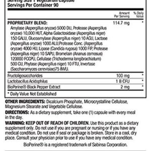 Top Secret Nutrition Digestive Enzymes with Prebiotics and Probiotics, and Bioperine for Better Digestion and Nutrient Absorption, Helps with Bloating and Gas (90 veggie caps)