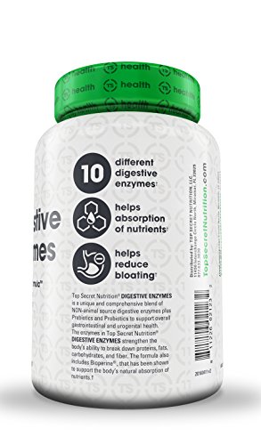 Top Secret Nutrition Digestive Enzymes with Prebiotics and Probiotics, and Bioperine for Better Digestion and Nutrient Absorption, Helps with Bloating and Gas (90 veggie caps)