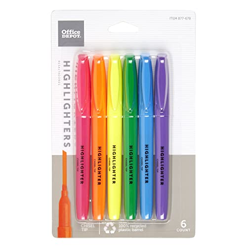 Office Depot 100% Recycled Pen-Style Highlighters, Assorted, Pack Of 6, HY1002-6AST