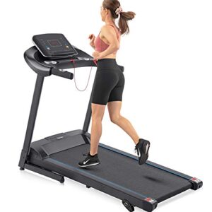 merax portable treadmill for home, 3.5hp electric motorized running machine with 10mph speed, large running surface, 12 programs, speakers, incline, lcd and pulse monitor for running walking (black)