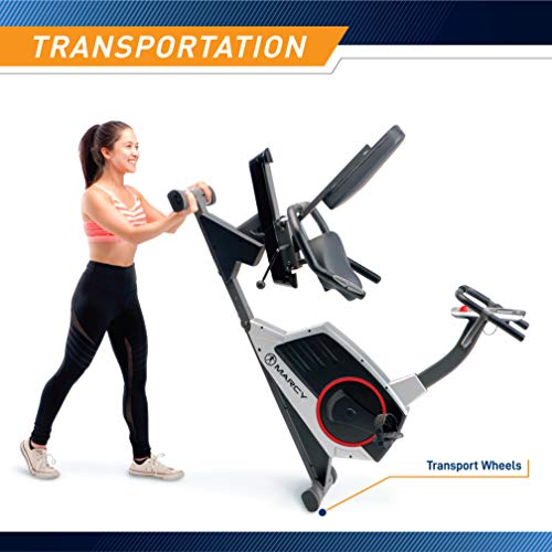 Marcy Regenerating Recumbent Exercise Bike with Adjustable Seat, Pulse Monitor and Transport Wheels ME-706