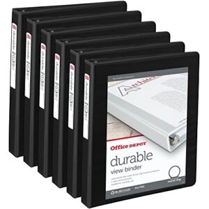 office depot® brand durable round-ring view binders, 1″ rings, black, pack of 6 binders