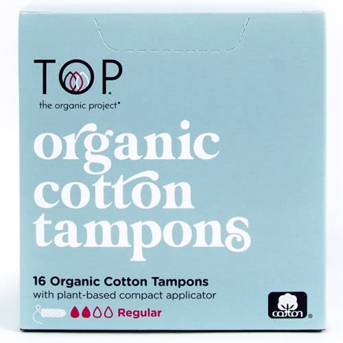 TOP the Organic Project: 100% Organic Pure Cotton Tampons | (Unscented, Dye & Chemical Free. Safe, Thin & Superior Protection), Eco-Conscious, Plant Based Applicator, Regular (16)