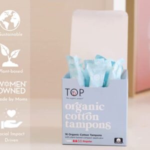 TOP the Organic Project: 100% Organic Pure Cotton Tampons | (Unscented, Dye & Chemical Free. Safe, Thin & Superior Protection), Eco-Conscious, Plant Based Applicator, Regular (16)