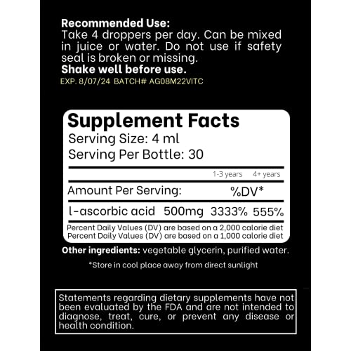 Think Above Liquid Vitamin C - High Dose - Vitamin C Drops - for Adults and Kids - 500 mg - Liquid VIT C - Non GMO - Vitamin C Liquid Supplement (4 fl oz 120 ml)