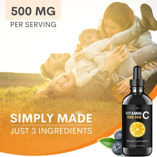 Think Above Liquid Vitamin C - High Dose - Vitamin C Drops - for Adults and Kids - 500 mg - Liquid VIT C - Non GMO - Vitamin C Liquid Supplement (4 fl oz 120 ml)