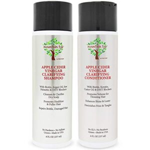 mountain top apple cider vinegar acv shampoo & conditioner set (2 x 8oz) with biotin, castor oil – fuller & thicker hair, reduced frizz, split ends – paraben, sulfate free, all hair types, men & women