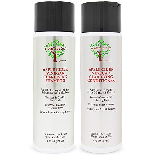 MOUNTAIN TOP Apple Cider Vinegar ACV Shampoo & Conditioner Set (2 x 8oz) with Biotin, Castor Oil - Fuller & Thicker Hair, Reduced Frizz, Split Ends - Paraben, Sulfate Free, All Hair Types, Men & Women