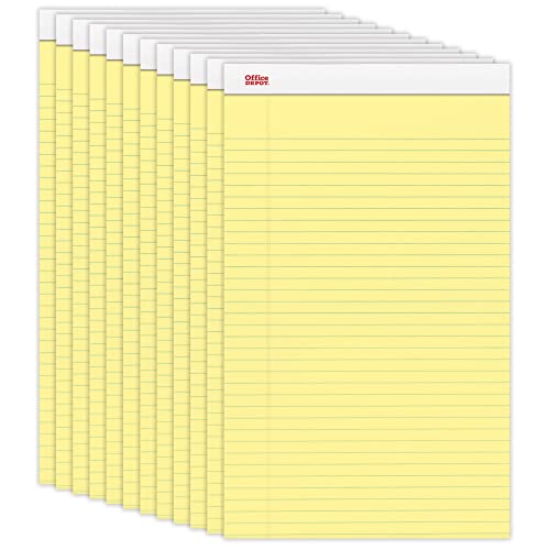 Office Depot Perforated Writing Pads, 8 1/2in. x 14in., Legal Ruled, 50 Sheets, Canary, Pack Of 12 Pads, 99420