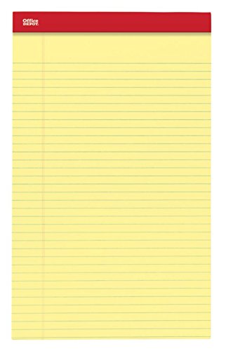 Office Depot Perforated Writing Pads, 8 1/2in. x 14in., Legal Ruled, 50 Sheets, Canary, Pack Of 12 Pads, 99420