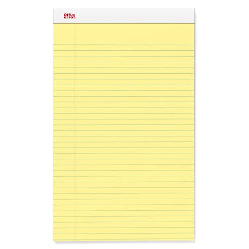 Office Depot Perforated Writing Pads, 8 1/2in. x 14in., Legal Ruled, 50 Sheets, Canary, Pack Of 12 Pads, 99420