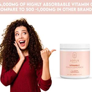 Lotus Botanics 4,000MG Vitamin C Peach Lemonade Powder | 275g (9.7oz) Easily Digested Buffered Formula| Immune Booster and Antioxidant | High dose ascorbic Acid | Vegan, Sugar-Free, Keto