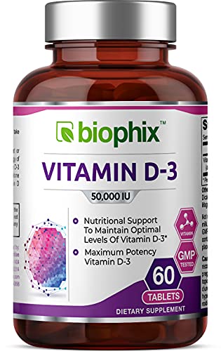 Vitamin D-3 50000 IU 60 Tablets - High-Potency Supports Strong Bones Immune Health and K2