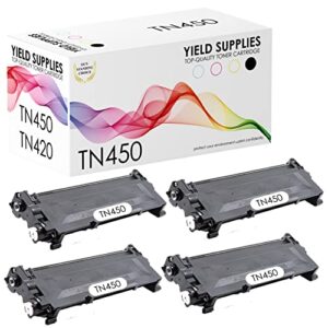 yield supplies compatible toner cartridges replacement for brother dcp-7060dn-65dn hl-2130-32-2220-40d-50dn intellifax 2840 2940 mfc-7360n-7460dn-7860dw printer toner cartridge tn450 tn420 black 4 pk