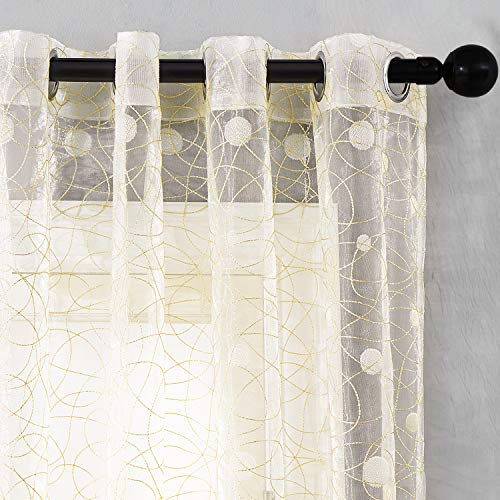 Top Finel Embroidered Dot Voile Sheer Curtains 84 Inches Long for Living Room Bedroom Grommet Window Treatments, Yellowish Light Filtering Drapes 2 Panels, (Beige, 54 W x 84 L)