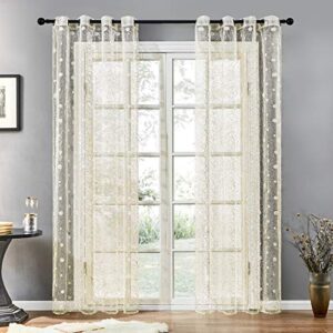 Top Finel Embroidered Dot Voile Sheer Curtains 84 Inches Long for Living Room Bedroom Grommet Window Treatments, Yellowish Light Filtering Drapes 2 Panels, (Beige, 54 W x 84 L)