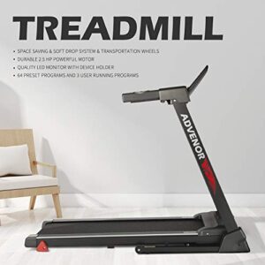 ADVENOR Treadmill Motorized Treadmills 2.5 HP Electric Running Machine Folding Exercise Incline Fitness Indoor (Black)