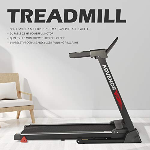 ADVENOR Treadmill Motorized Treadmills 2.5 HP Electric Running Machine Folding Exercise Incline Fitness Indoor (Black)