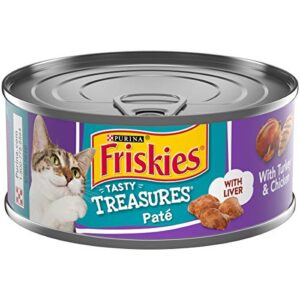 purina friskies pate wet cat food, tasty treasures with liver, turkey & chicken – (24) 5.5 oz. cans