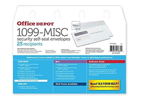 Office Depot Brand 1099-MISC Double-Window 25 Recipient Security Self-Seal Envelopes, 5 5/8" x 9", White, Pack of 25 Envelopes