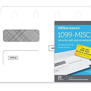 Office Depot Brand 1099-MISC Double-Window 25 Recipient Security Self-Seal Envelopes, 5 5/8" x 9", White, Pack of 25 Envelopes