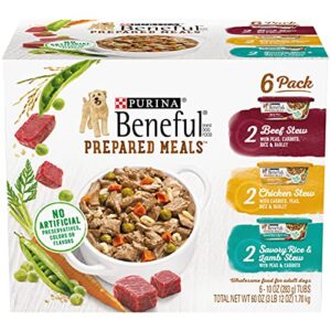 purina beneful high protein, gravy wet dog food variety pack, prepared meals stew – (2 packs of 6) 10 oz. tubs