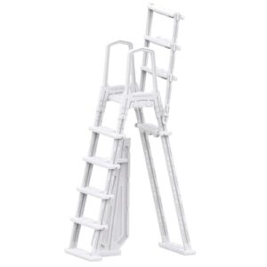 Swimline HYDROTOOLS 87975 Premium A-Frame Ladder Entry Exit System with Handrails for Above Ground Pools | 48 to 54 Inch Height | with Flip Up Ladder, Slide Lock Safety Barrier & XL Non Slip Treads