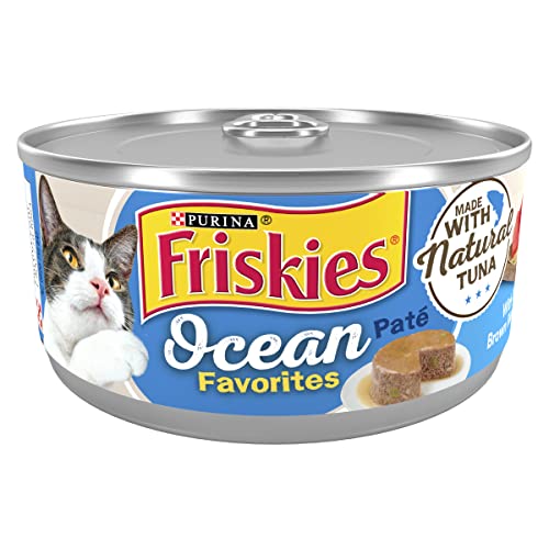 Friskies Purina Wet Cat Food Pate Ocean Favorites with Natural Tuna, Brown Rice and Peas - (24) 5.5 oz. Cans