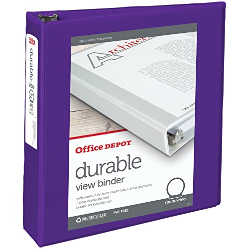 Office Depot Nonstick Round-Ring View Binder, 2in. Rings, 100% Recycled, Purple, OD06620