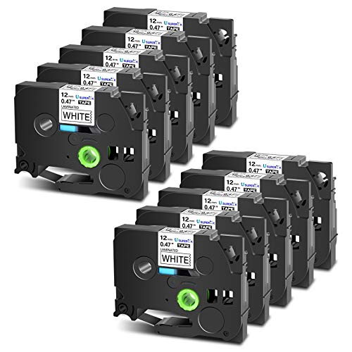 SuperInk 10 Pack Compatible for Brother TZ TZe231 TZe-231 TZ-231 Black on White Laminated Label Tape for PT-D210 PT-H100 PTD400AD PT-P700 PTD600 PT-1230PC P-touch Label Maker 12mm (1/2'')x 8m (26.2ft)