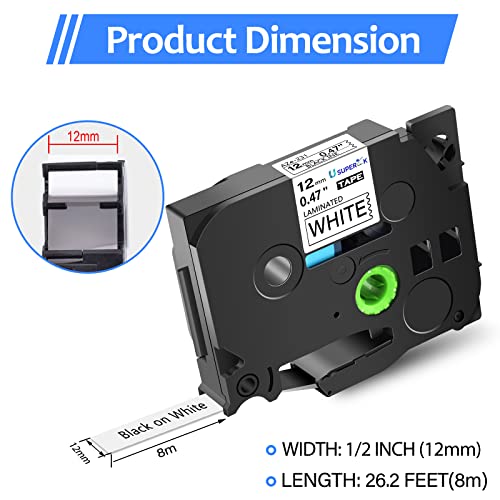 SuperInk 10 Pack Compatible for Brother TZ TZe231 TZe-231 TZ-231 Black on White Laminated Label Tape for PT-D210 PT-H100 PTD400AD PT-P700 PTD600 PT-1230PC P-touch Label Maker 12mm (1/2'')x 8m (26.2ft)