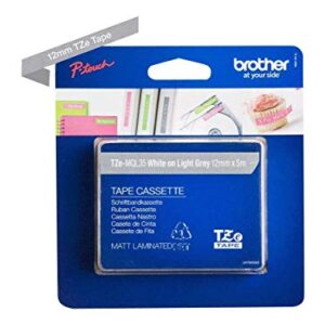 Brother TZe-MQL35 Labelling Tape Cassette, White on Matt Light Grey, 12 mm (W) x 5 m (L), Laminated, Brother Genuine Supplies