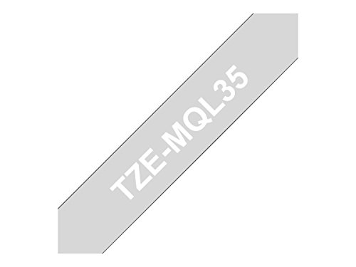 Brother TZe-MQL35 Labelling Tape Cassette, White on Matt Light Grey, 12 mm (W) x 5 m (L), Laminated, Brother Genuine Supplies