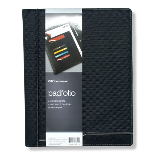 Office Depot Premium Professional Padfolio, 12-1/2"H x 9-7/8"W, Black, Paper Notepad Included