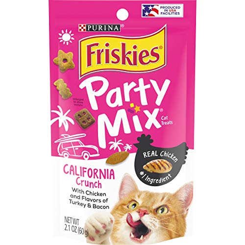 Purina Friskies Made in USA Facilities Cat Treats, Party Mix California Crunch With Chicken - (10) 2.1 oz. Pouches