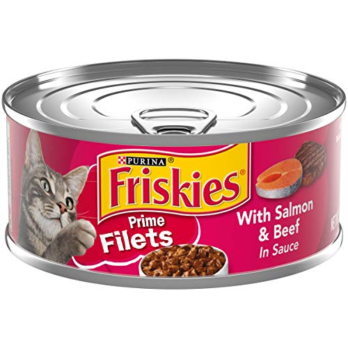 Purina Friskies Wet Cat Food, Prime Filets With Salmon & Beef in Sauce - (24) 5.5 oz. Cans