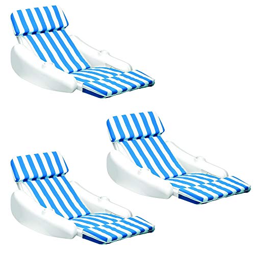 SunChaser Swimming Pool Padded Floating Luxury Lounge Chair, Blue (3 Pack)