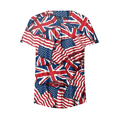 Independence Day Womens Summer Short Sleeve Tops American Flag Print Shirts Generic, Blouses for Women Women's Long Sleeve T-Shirts with Split Girls Summer Tops Memorial Day Shirts for Women Plus