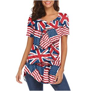 Independence Day Womens Summer Short Sleeve Tops American Flag Print Shirts Generic, Blouses for Women Women's Long Sleeve T-Shirts with Split Girls Summer Tops Memorial Day Shirts for Women Plus