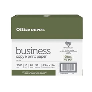 Office Depot® Brand Business Multi-Use Print & Copy Paper, Letter Size (8 1/2" x 11"), 92 (U.S.) Brightness, 20 Lb, Whit