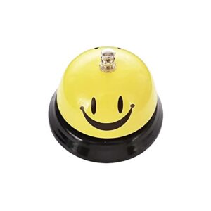 1 Pack Call Bell, Desk Service Bell, 3.35 Inch Diameter Metal Bell for Hotels, Schools, Pet Dog Training(Yellow, Smile)