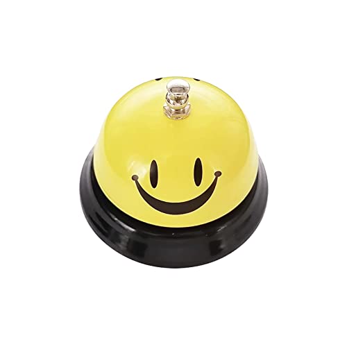 1 Pack Call Bell, Desk Service Bell, 3.35 Inch Diameter Metal Bell for Hotels, Schools, Pet Dog Training(Yellow, Smile)