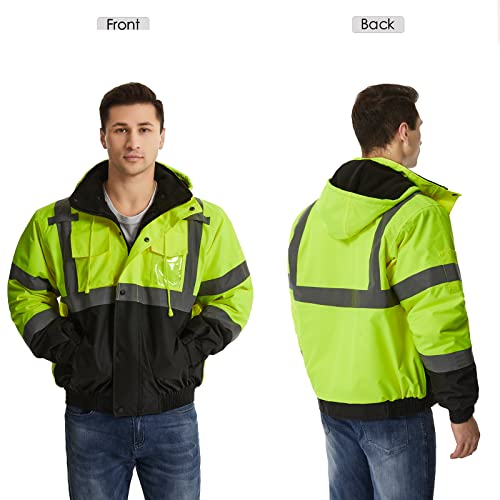 SKSAFETY High Visibility Reflective Jackets for Men, Waterproof Class 3 Safety Jacket with Pockets, Hi Vis Yellow Coats with Black Bottom, Mens Work Construction Coats for Cold Weather, 2XL, 1 Pack